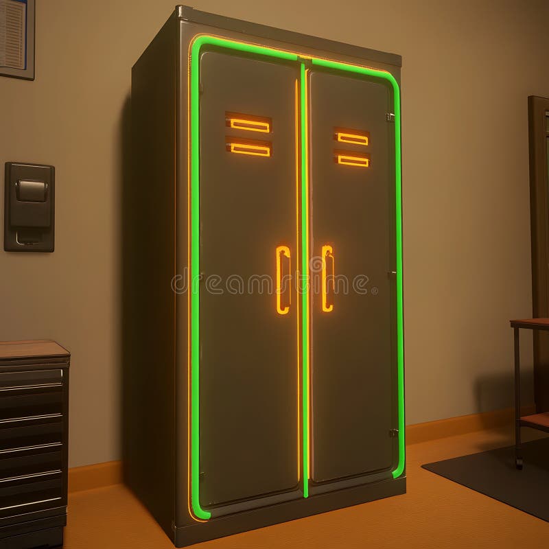 Futuristic Locker with Neon Lights Stock Illustration - Illustration of ...