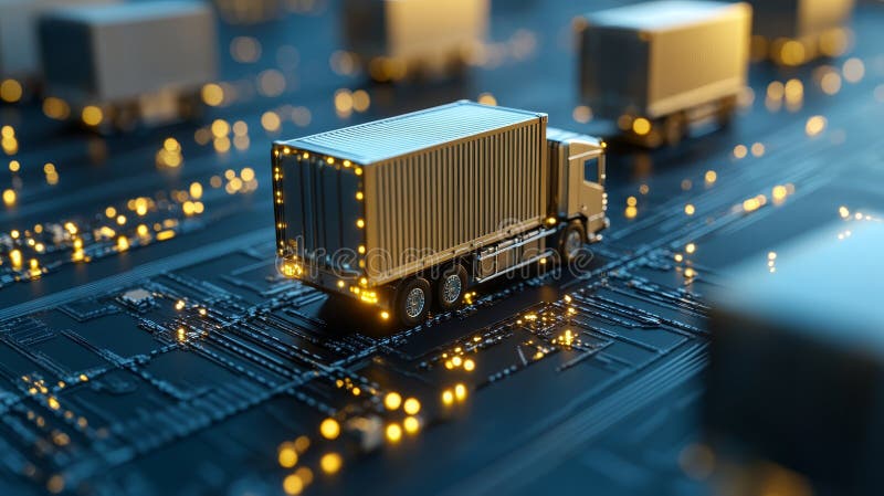 Futuristic Logistics Concept with Digital Trucks Stock Illustration ...