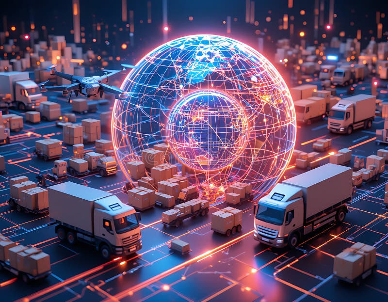 Futuristic Logistics and Delivery System Stock Illustration ...