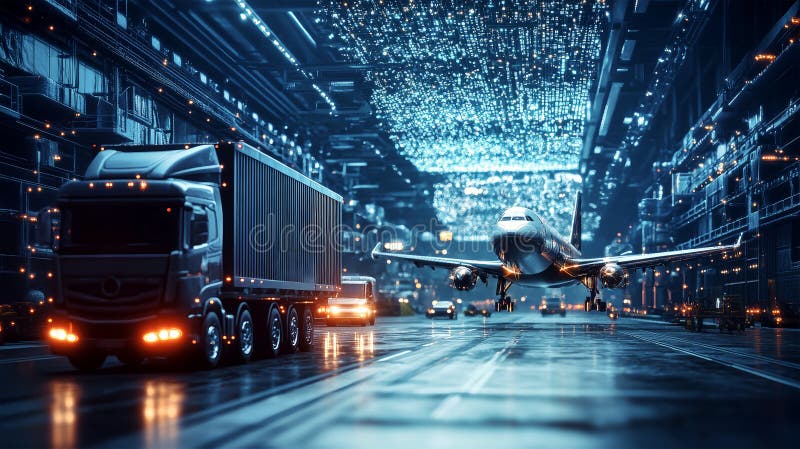 Futuristic Logistics Network Showcasing Advanced Freight Transportation ...
