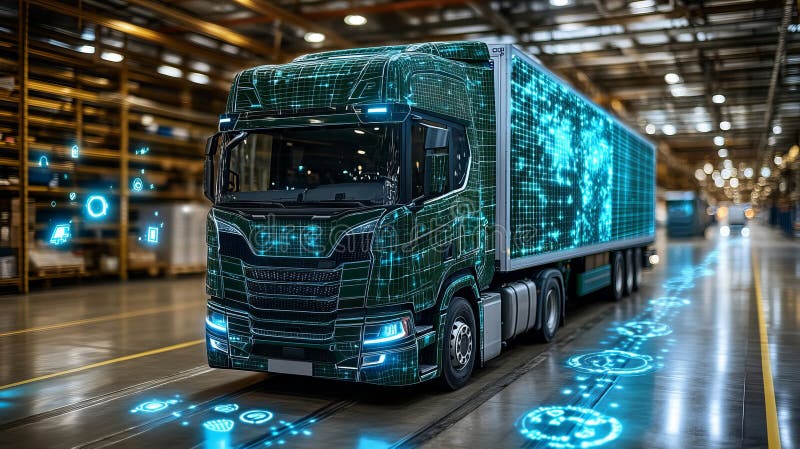 Futuristic Logistics Scene Featuring High Tech Truck in Warehouse ...
