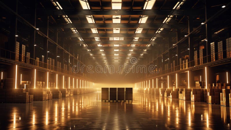 Futuristic Logistics Warehouse with Dramatic Lighting and Modern ...