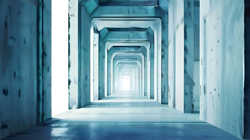 Futuristic Long Empty Light Corridor in Cyan Colors with Sleek Modern ...