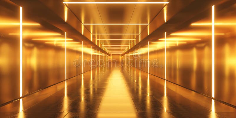 Futuristic Long Golden Corridor Stock Illustration - Illustration of ...