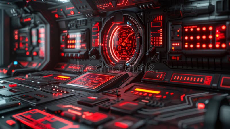 A Futuristic Looking Computer Screen with Red Lights on it, AI Stock ...