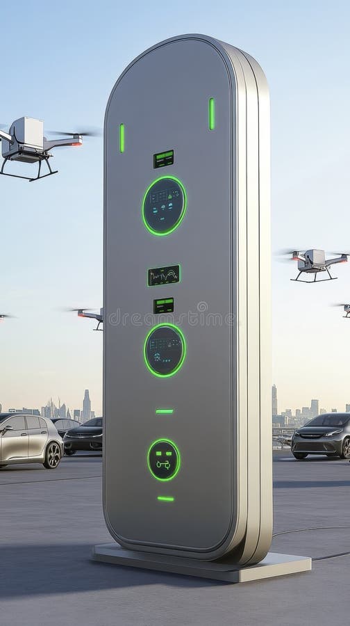 A Futuristic Looking Device with Three Green Faces on it Stock Photo ...