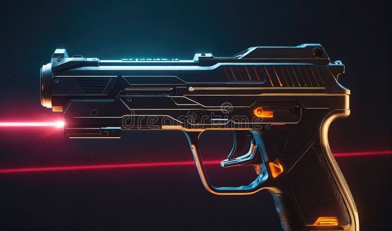 A Futuristic-looking Handgun with a Red Laser Sight is Aimed at the ...