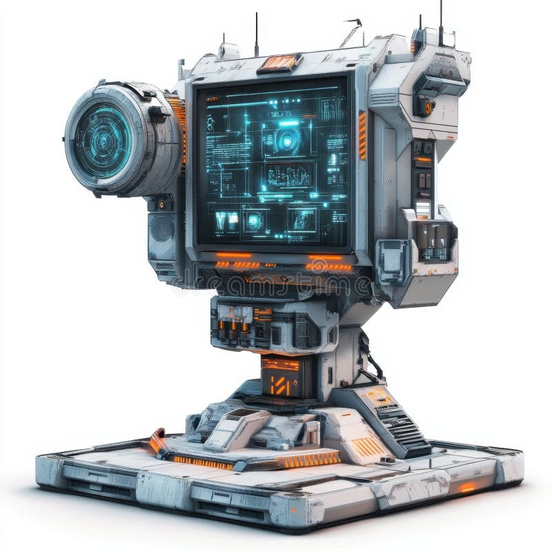 A Futuristic Looking Machine with a Large Screen and Orange and Blue ...