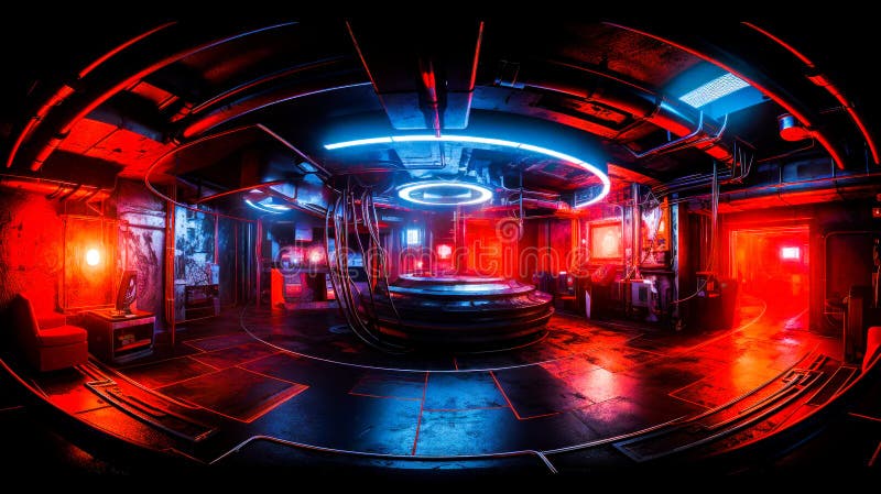 Futuristic Looking Room with Red and Blue Lights and Circular Light ...