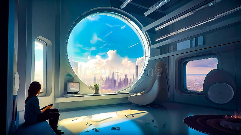 Futuristic Looking Room with Neon Lights and Round Hole in the Center ...