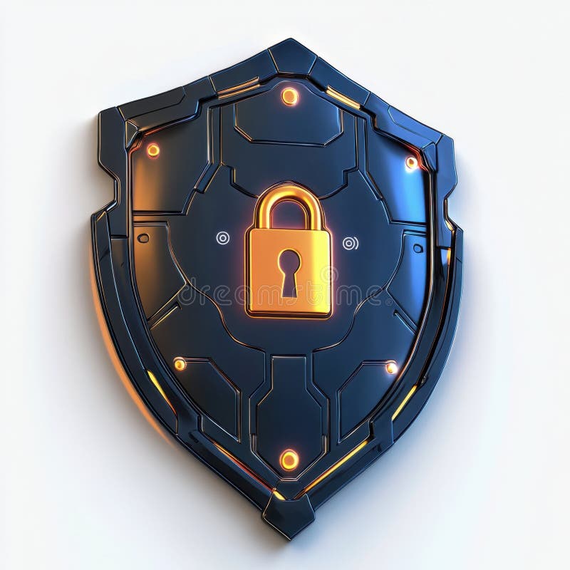 A Futuristic Looking Shield with a Blue Lock on it Stock Illustration ...
