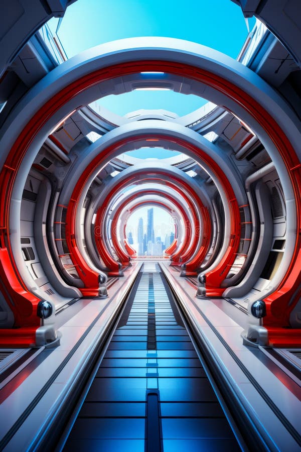 Futuristic Looking Tunnel with Train Track Going through it. Generative ...
