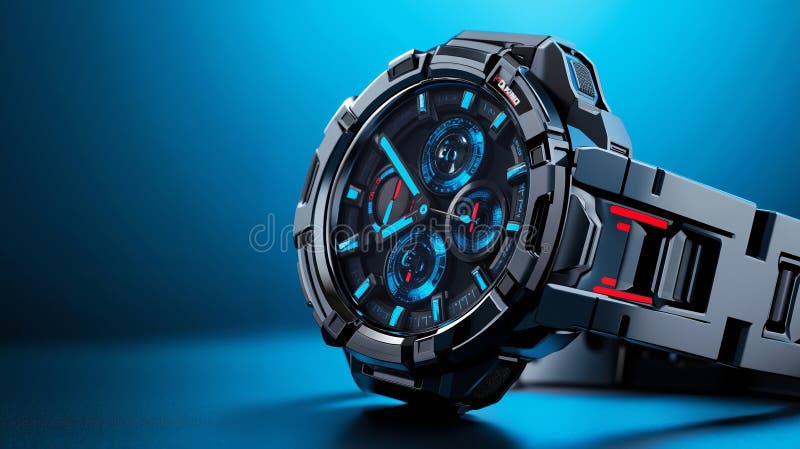 A Close Up of a Watch on a Blue Background Stock Illustration ...