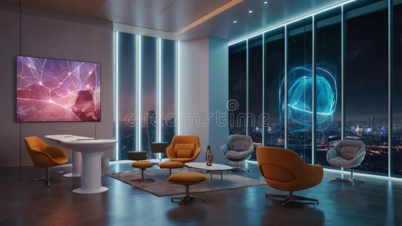 Futuristic Lounge Area in a Tech Startup Office Stock Image - Image of ...
