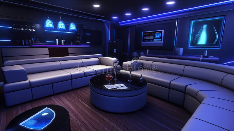 Futuristic Lounge Bar Interior, Night, Relaxation, Drinks, Screen Stock Illustration ...