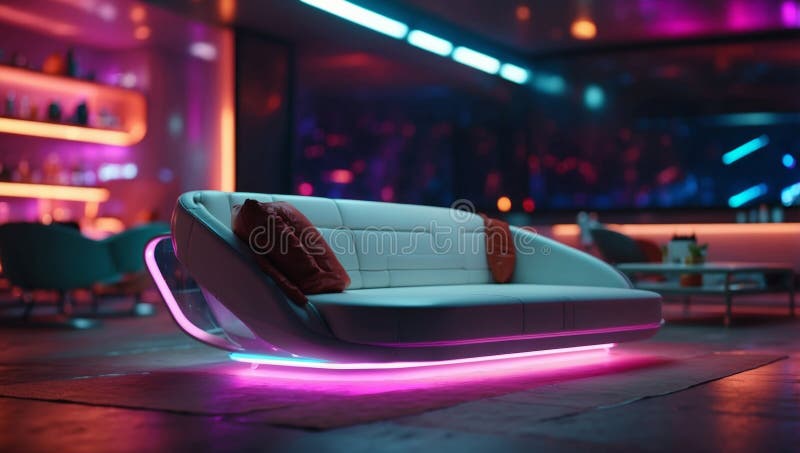 Futuristic Lounge a DRendered Space Highlighting a Vibrant Laptop ...