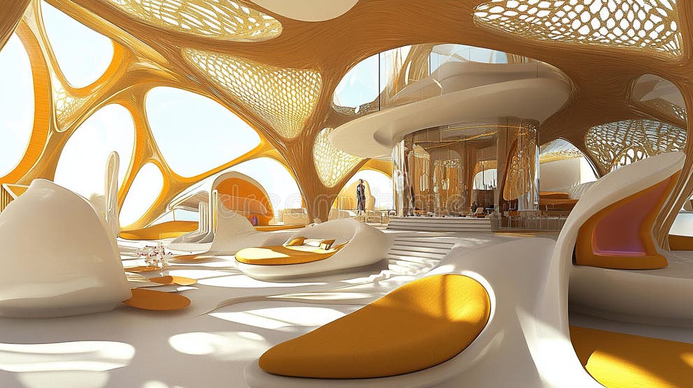 Futuristic Lounge Interior Design, City View Stock Image - Image of ...