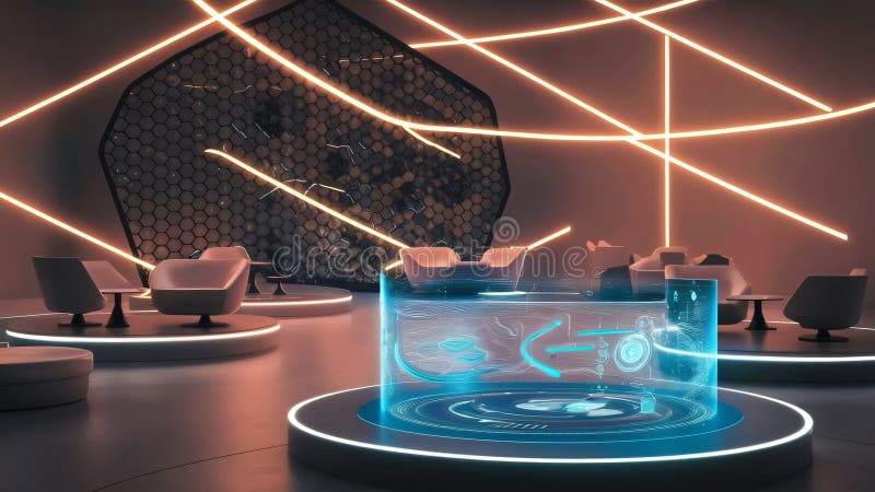 Futuristic Lounge Interior Design with Holographic High Quality Image ...