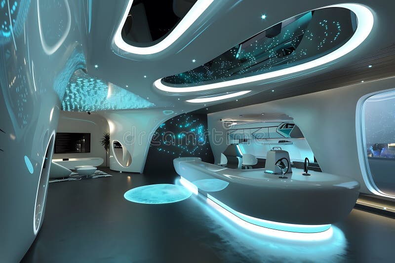 Futuristic Lounge Interior Design with Illuminated Features Stock ...