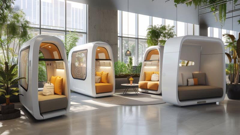 A Futuristic Lounge with Modular Seating Pods that Can Transform into ...