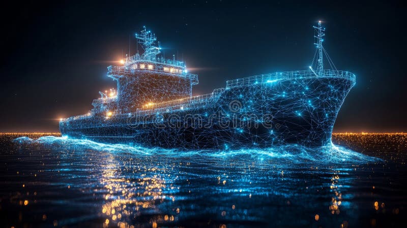 Futuristic Low Poly Digital Cargo Ship Design on Dark Background for ...