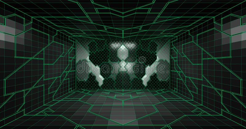 Futuristic Low Poly Sci-fi Laboratory or Spaceship Corridor with Neon ...