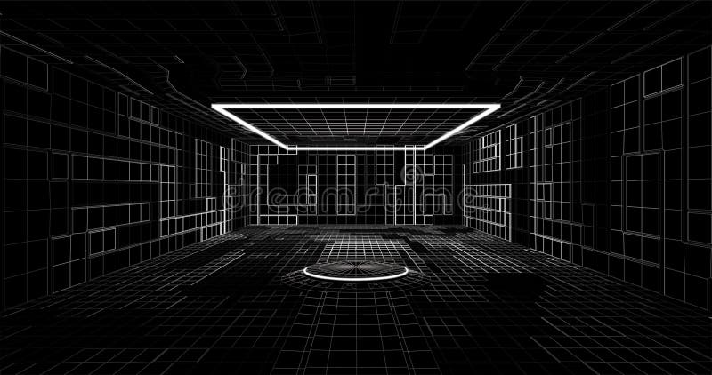 Futuristic Low Poly Sci-fi Laboratory or Spaceship Corridor with Neon ...