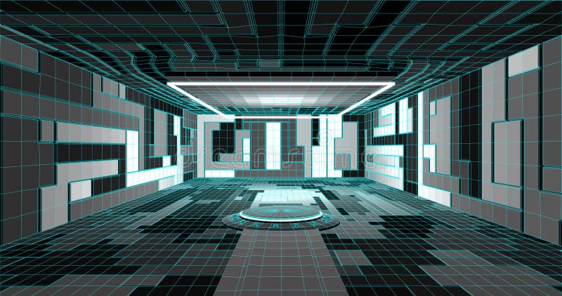 Futuristic Low Poly Sci-fi Laboratory or Spaceship Corridor with Neon ...