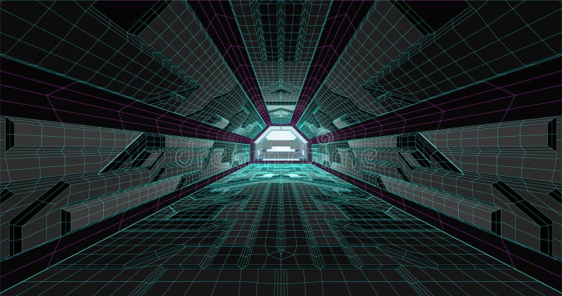 Futuristic Low Poly Sci-fi Laboratory or Spaceship Corridor with Neon ...