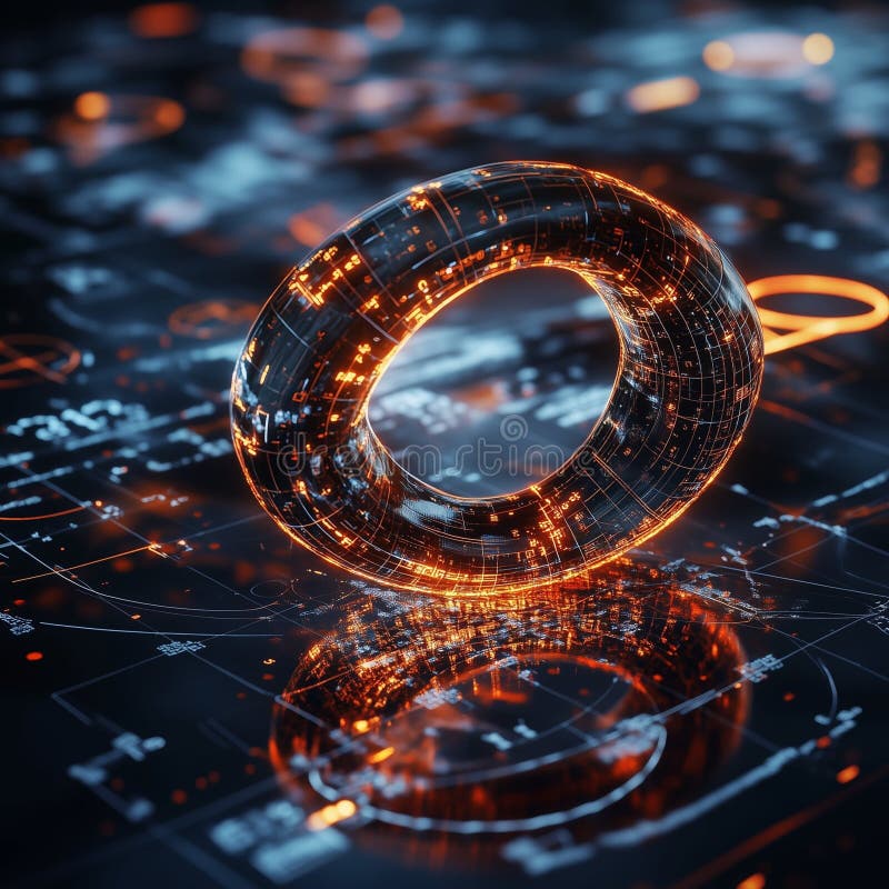 Futuristic Glowing Toroidal Shape on Digital Interface Background ...
