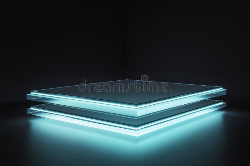 Futuristic Luminous Platform with Stacked Transparent Glass Panels ...
