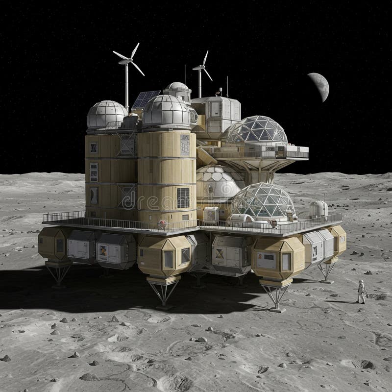 A Futuristic Lunar Base is Depicted on the Moon S Surface, Featuring ...