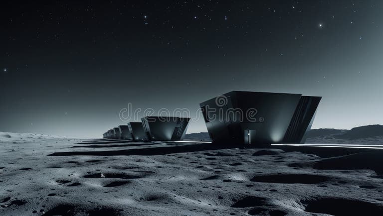 Futuristic Lunar Base with Modern Sleek Buildings Stock Photo - Image ...
