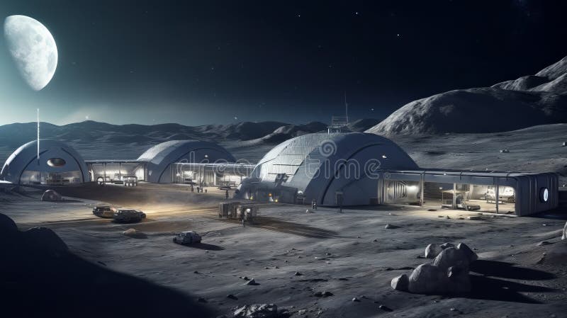 Futuristic Lunar Base. Realistic 3d Render of a Military Lunar Base ...