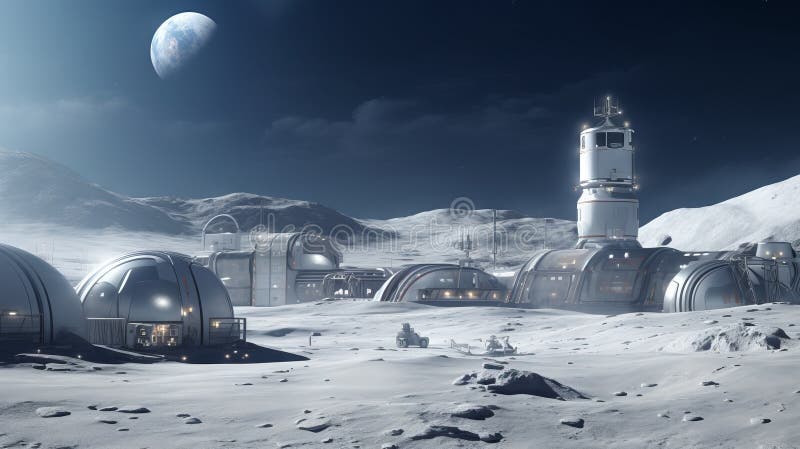 Futuristic Lunar Base. Realistic 3d Render of a Military Lunar Base ...