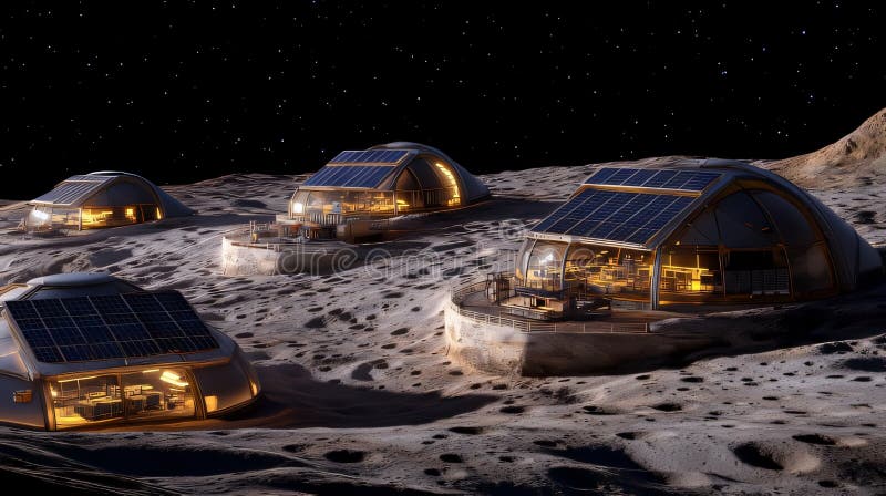 Exploring Lunar Colony Domes with Solar Panels in a Cratered Landscape ...