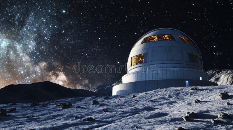 Futuristic Lunar Observatory Against a Backdrop of Galaxies. a Stunning ...