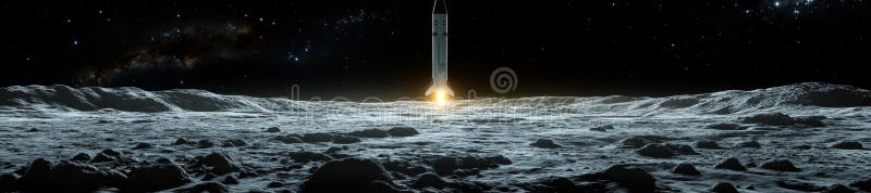 Futuristic Lunar Shuttle Taking Off from Moon Surface in Outer Space ...