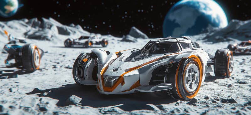 Futuristic Lunar Vehicles Moon Surface Earth Background Stock Photos - Free & Royalty-Free Stock ...