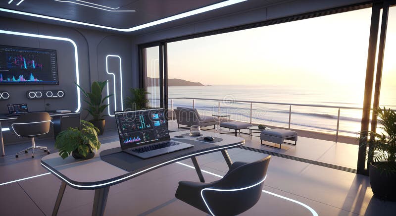 Futuristic Luxury Office with Stunning Ocean View and Modern Design for ...