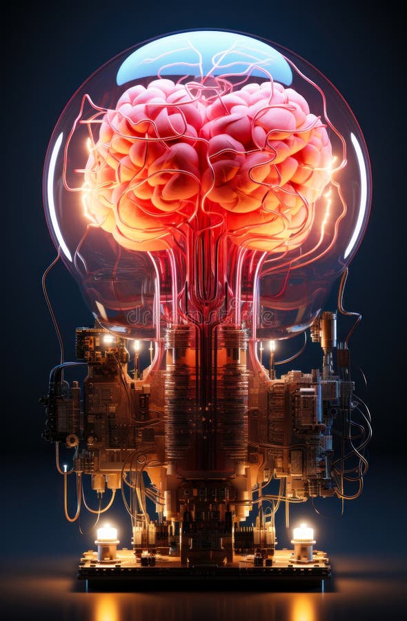 Futuristic Machine or Apparatus is Brain Made of Metal and Powered by ...