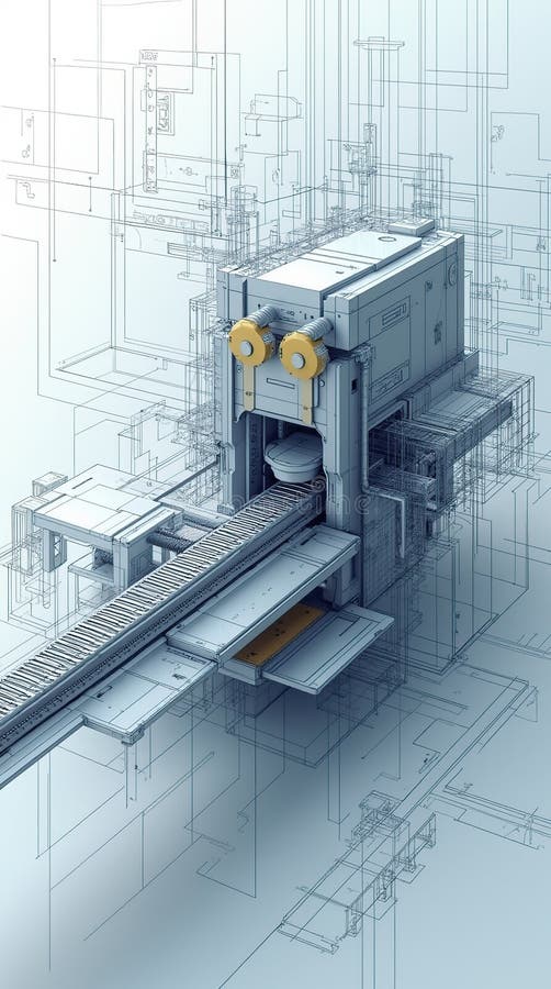 Futuristic Machine Blueprint with Detailed Industrial Design and 3D ...