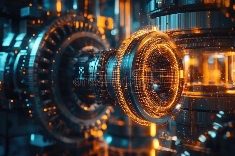A Futuristic Machine with Glowing Blue Lights and Metallic Parts Stock ...
