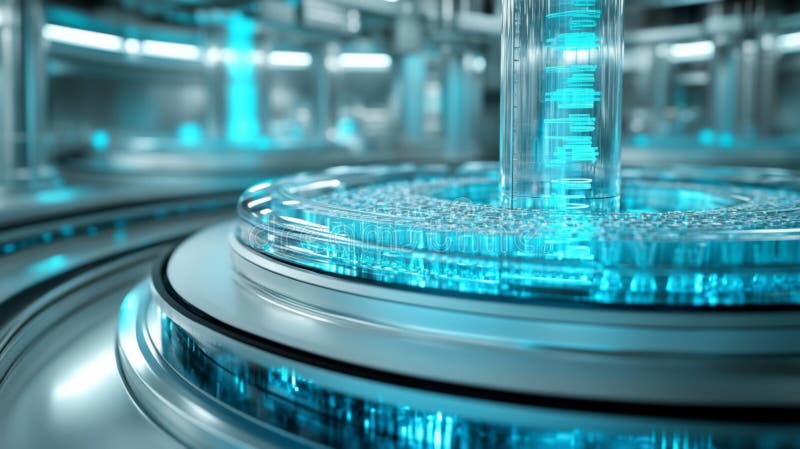 Futuristic Machine with Glowing Blue Liquid Cylinder Stock Illustration ...