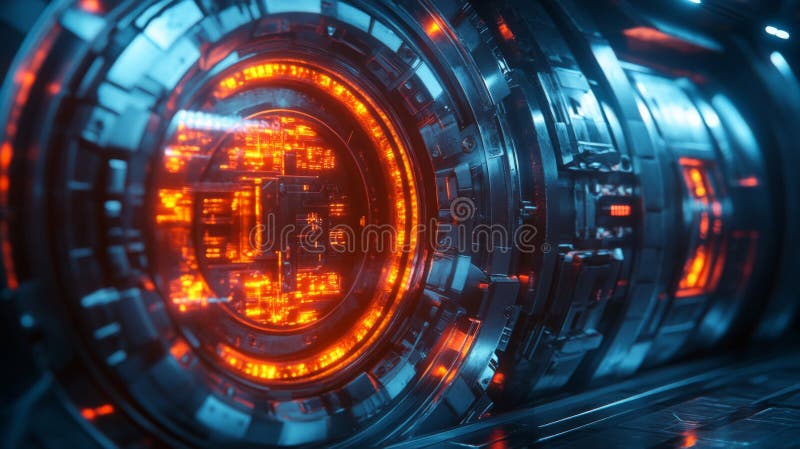 Futuristic Machine Glowing Orange and Blue Abstract Technology ...