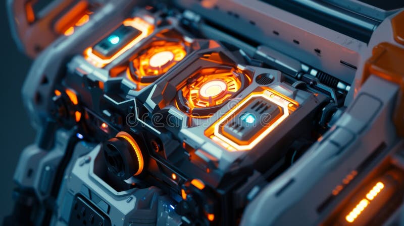 Futuristic Machine Operating with Orange Lights Glowing Stock Image ...