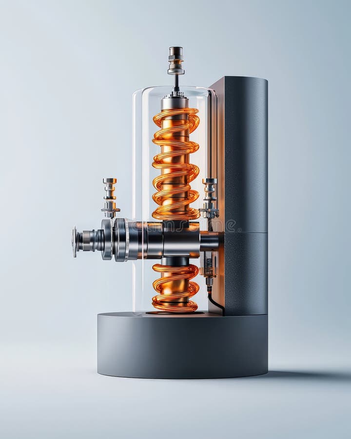 A Futuristic Machinery Component Featuring a Glowing Coil in a Sleek ...