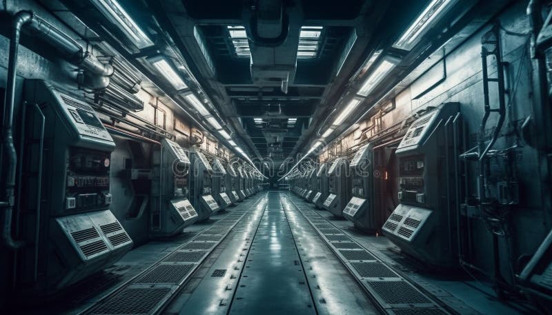 Futuristic Machinery in a Dark Factory, No People Inside Generated by ... Futuristic Machinery in a Dark Factory, No People Inside Generated by ...