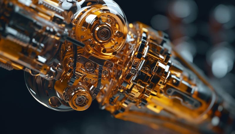 Futuristic Machinery Turning, Metal Reflections, Complex Industry in ...