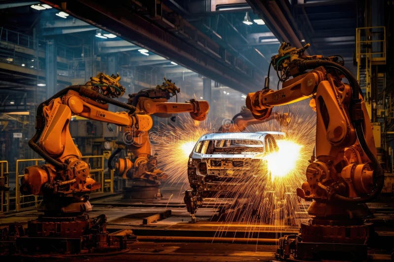Futuristic Machines in Factory: Robots Producing Auto Parts Stock ... Futuristic Machines in Factory: Robots Producing Auto Parts Stock ...